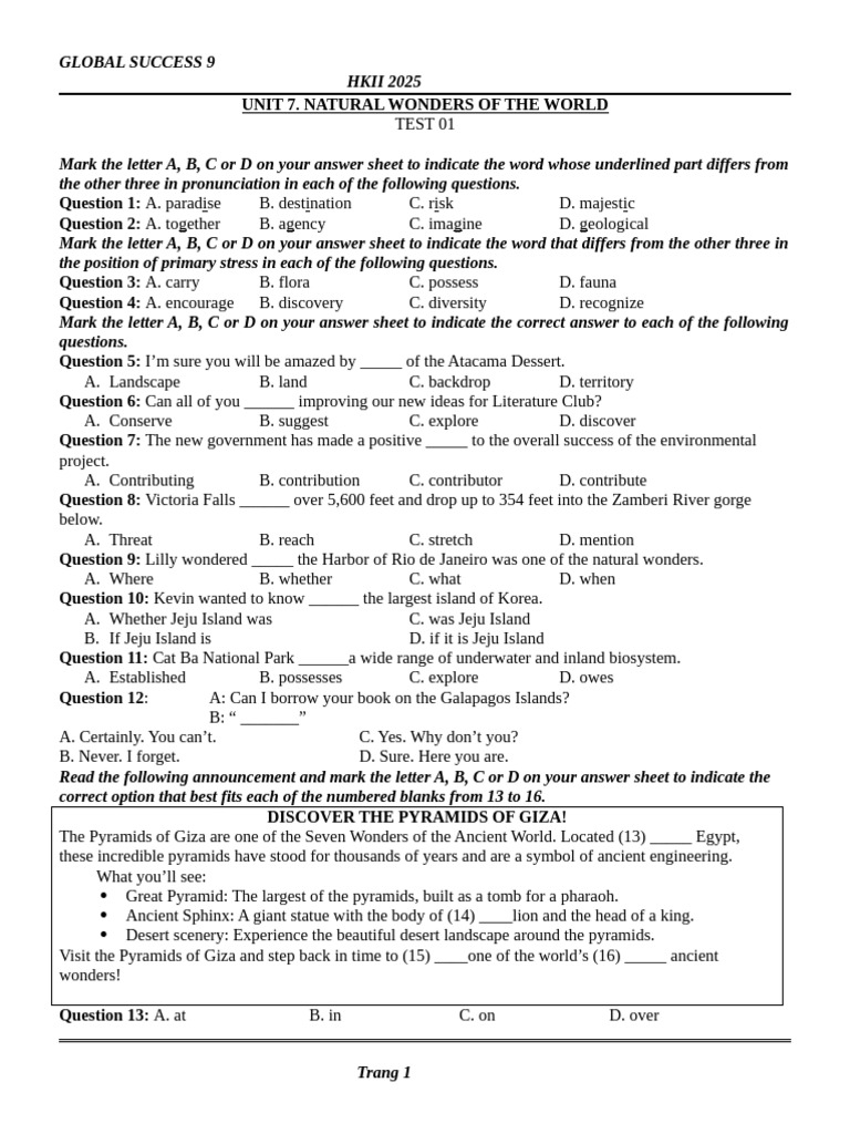 Test HK2 Lop 9 Form 2025 | PDF | Mount Everest | River