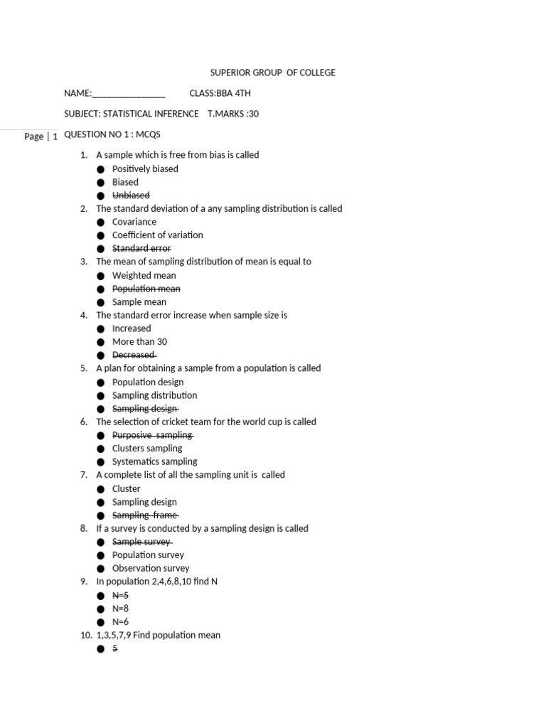 PPR of Statistical Inference Bba 4th Sir Usman | PDF | Sampling (Statistics) | Standard Error