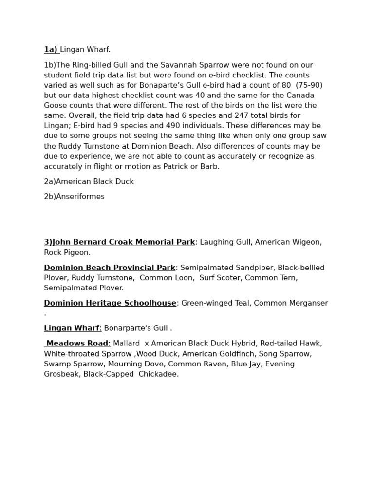 Ebird Data Assignment. | PDF