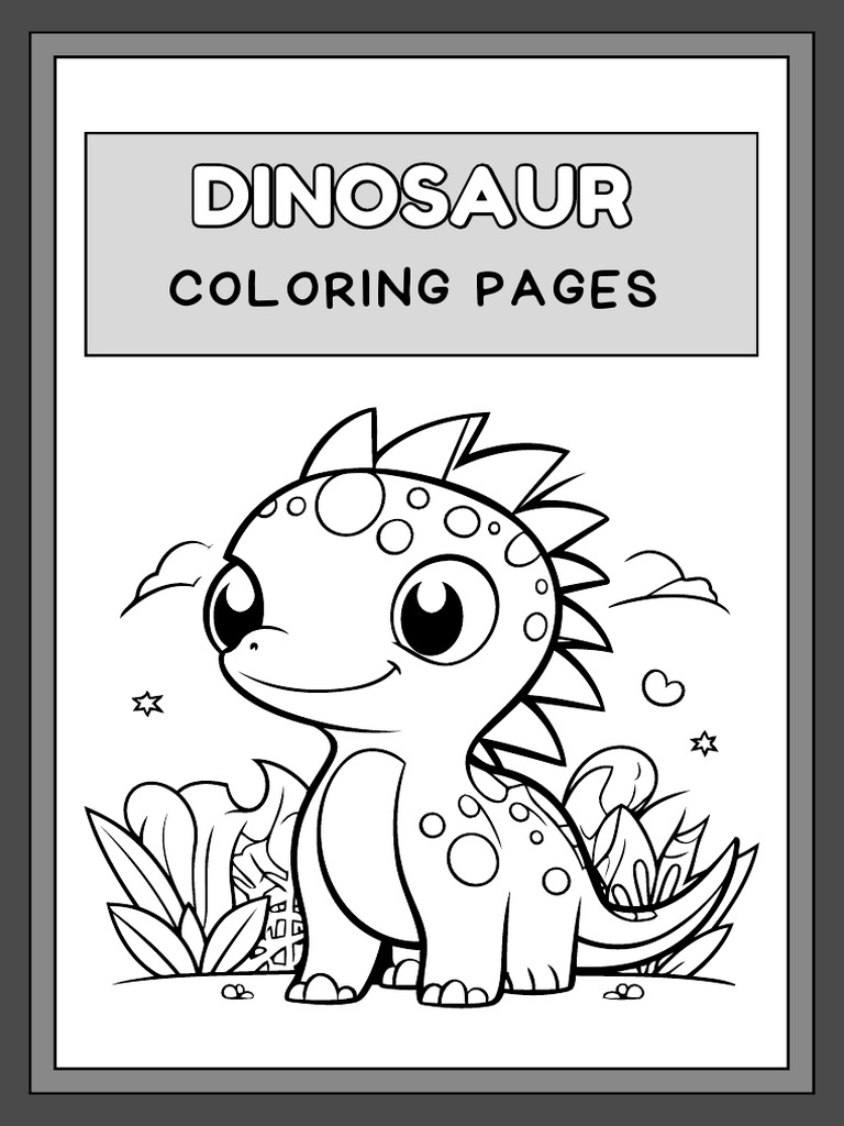 Dinosaur Coloring Pages Worksheet in Black and White Cute Illustrative ...