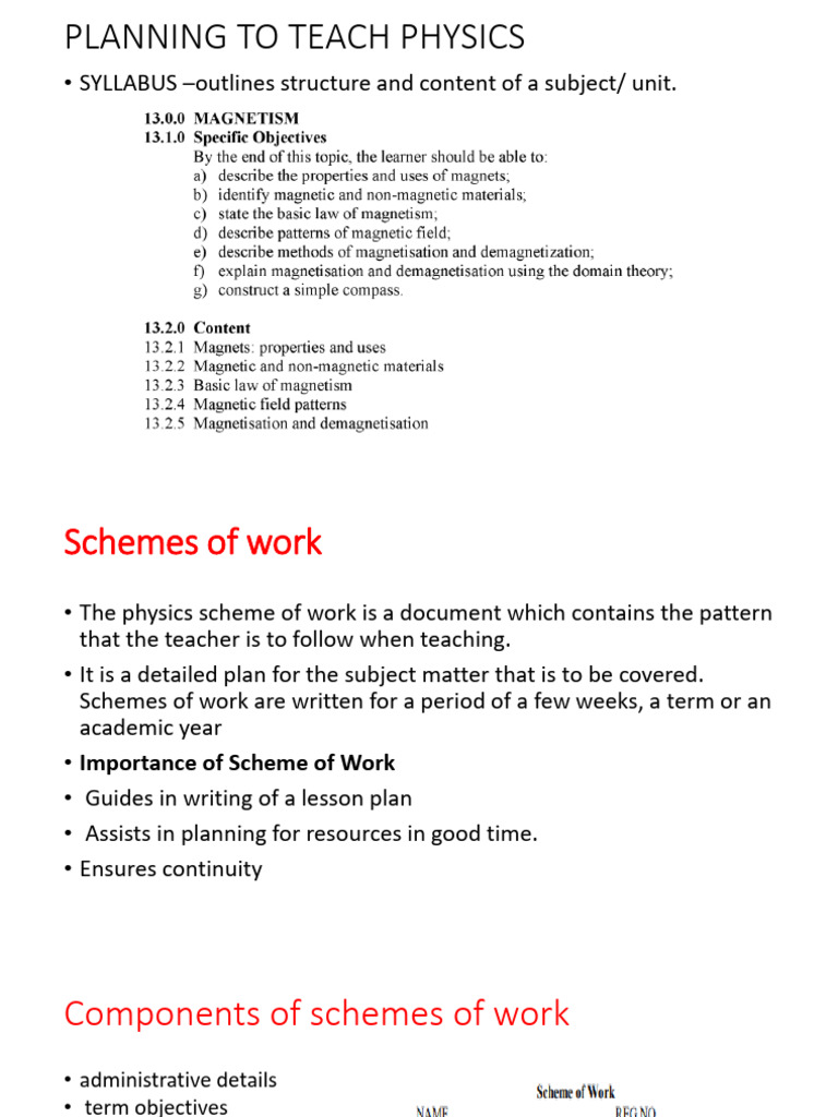 PLANNING TO TEACH PHYSICS slides | PDF | Magnet | Lesson Plan