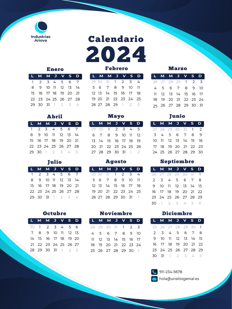 Documento A4 Calendario 2024 Profesional Corporativo Azul 20241017 ...
