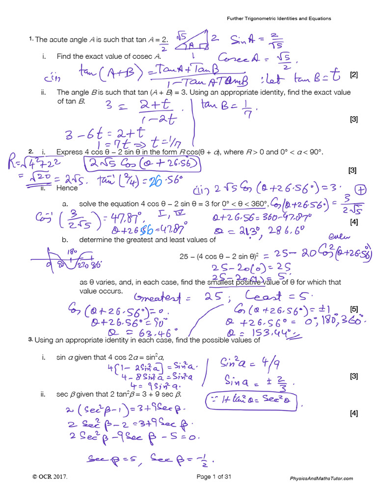 Further Trigonometric Identities and Equations | PDF | Trigonometric Functions | Mathematics