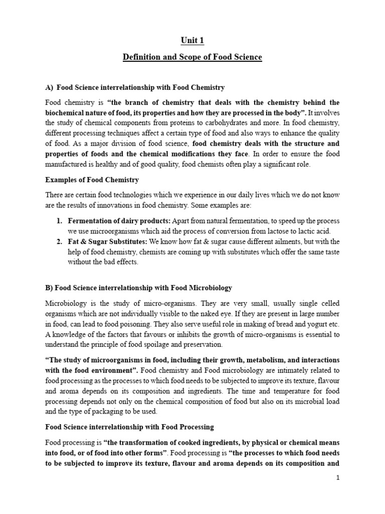 Unit 1_ Definition and Scope of Food Science | PDF | Suspension ...