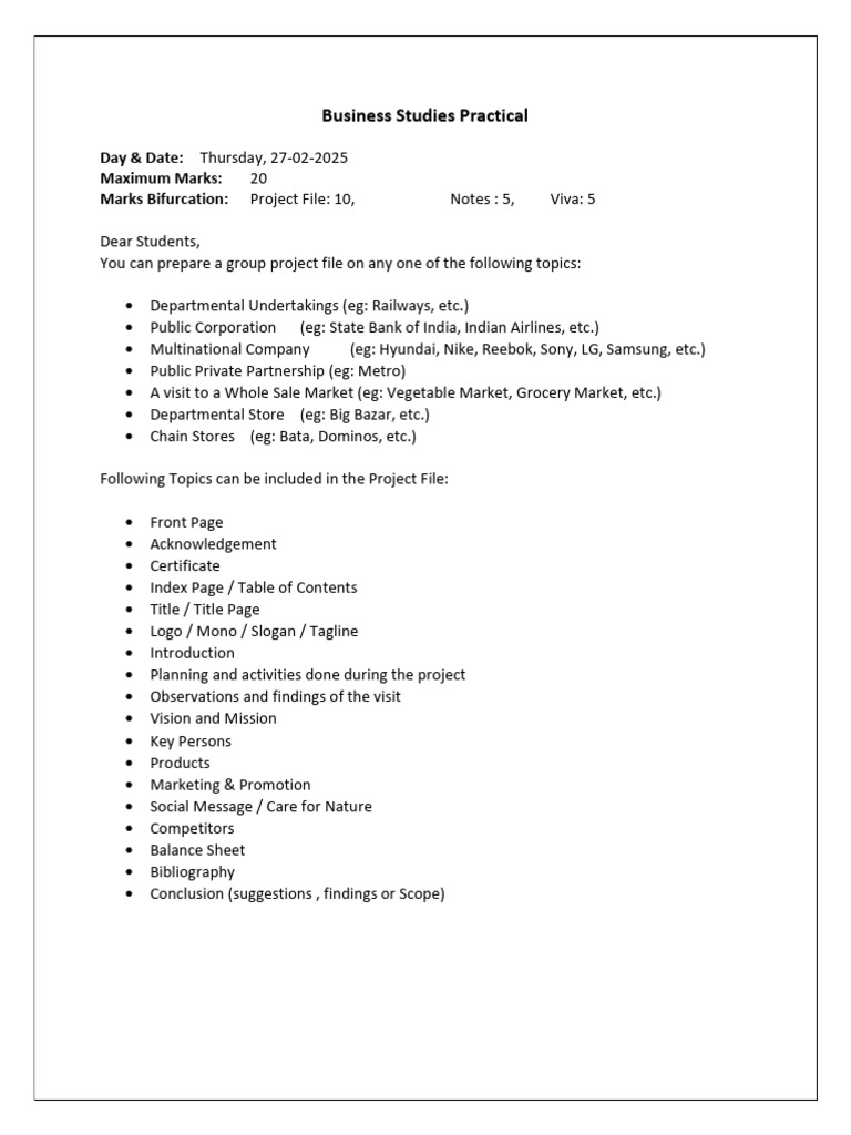 Business Studies Project Guide | PDF