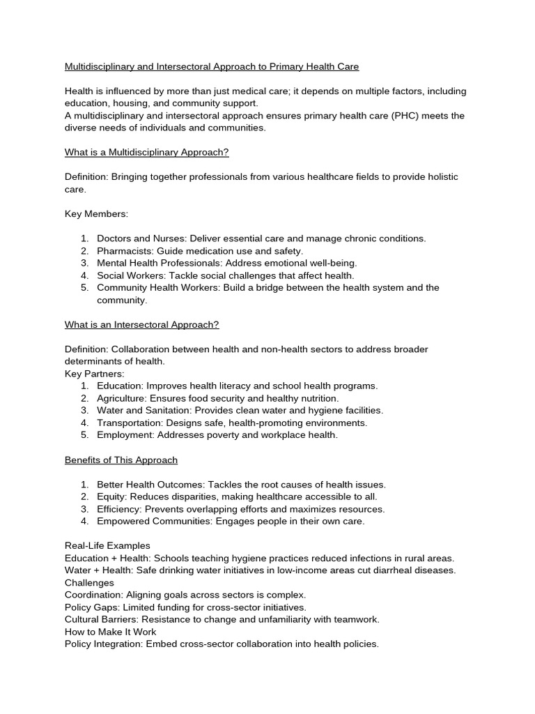 Intersectoral Approach to Primary Health Care | PDF | Health Care ...