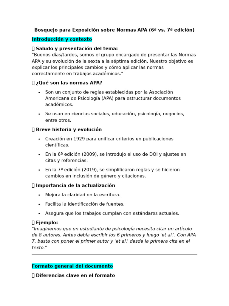 Bosquejo para Exposición sobre Normas APA | PDF | Estilo apa | Sicología