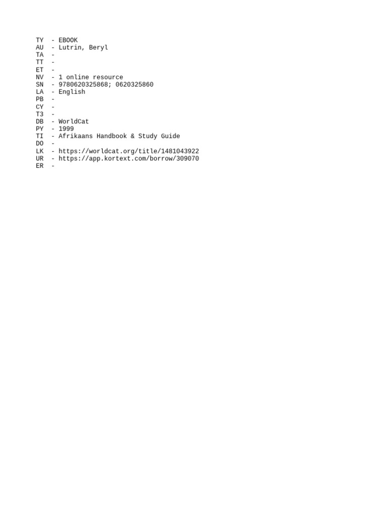 Afrikaans Handbook & Study Guide - Ris | PDF