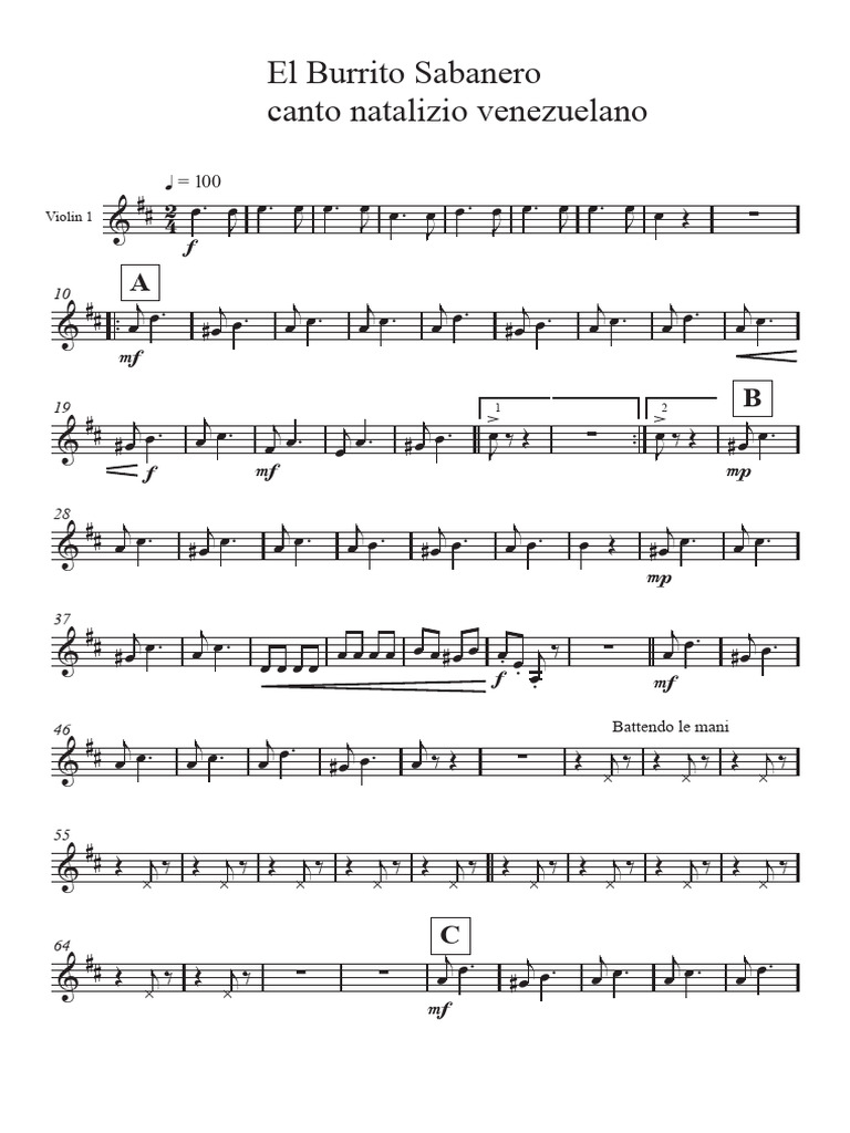 El Burrito Sabanero - Violin I | PDF