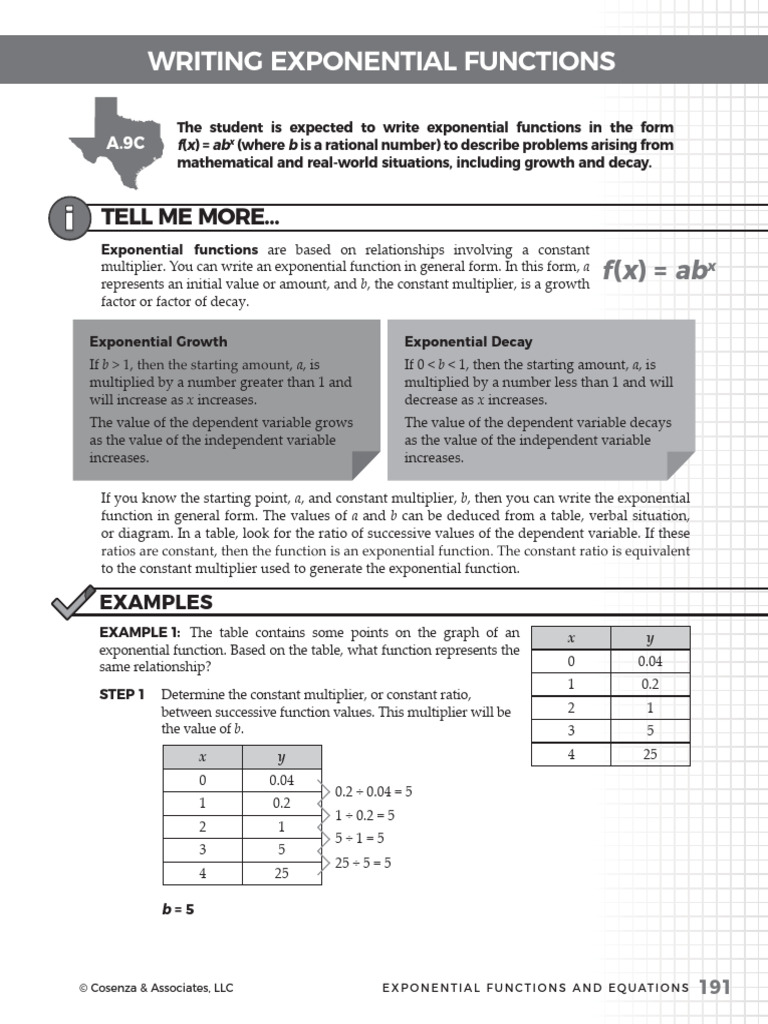 writing exp funtions from tables (1) | PDF | Exponential Function | Lie ...