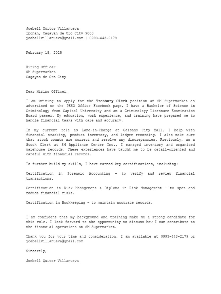 Application Letter - SM | PDF
