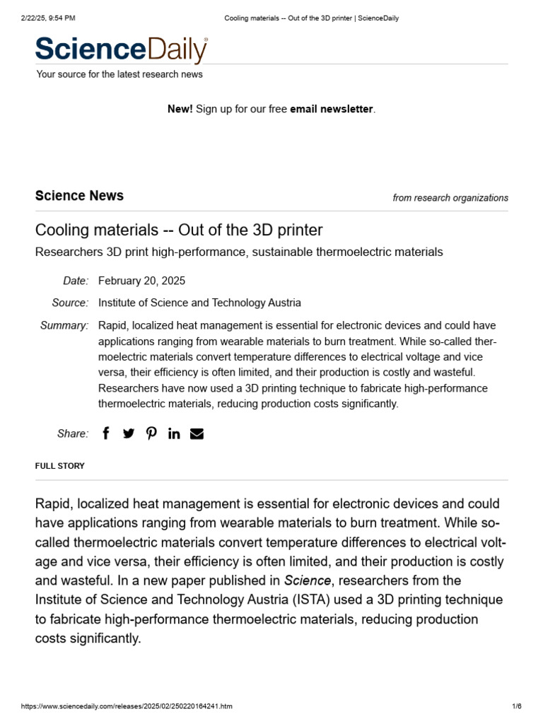 Cooling Materials - Out of The 3D Printer - ScienceDaily | PDF ...