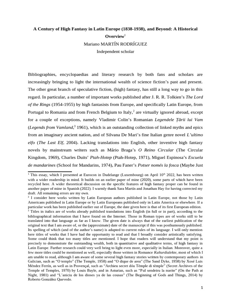 A Century of High Fantasy in Latin Europe (1838-1938), and Beyond: A Historical Overview | PDF ...