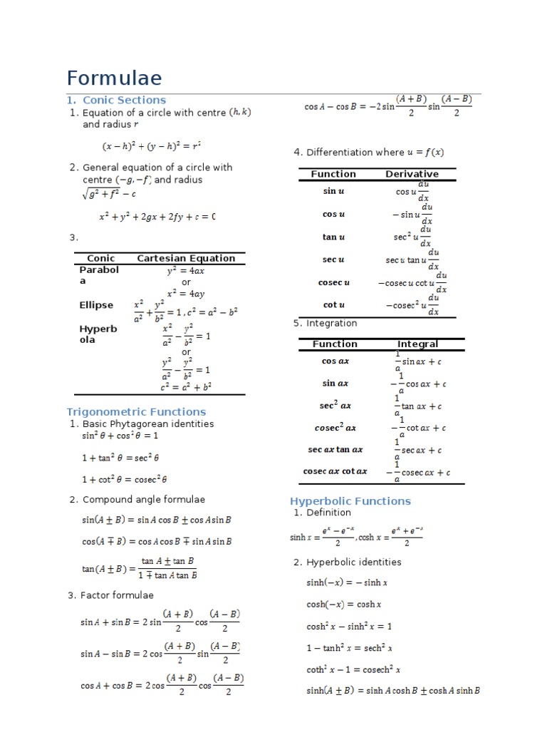 Essential Math Formulae Guide | PDF | Teaching Methods & Materials