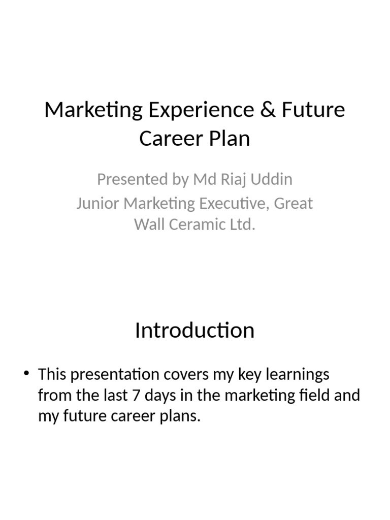 Marketing Experience Future Plan | PDF