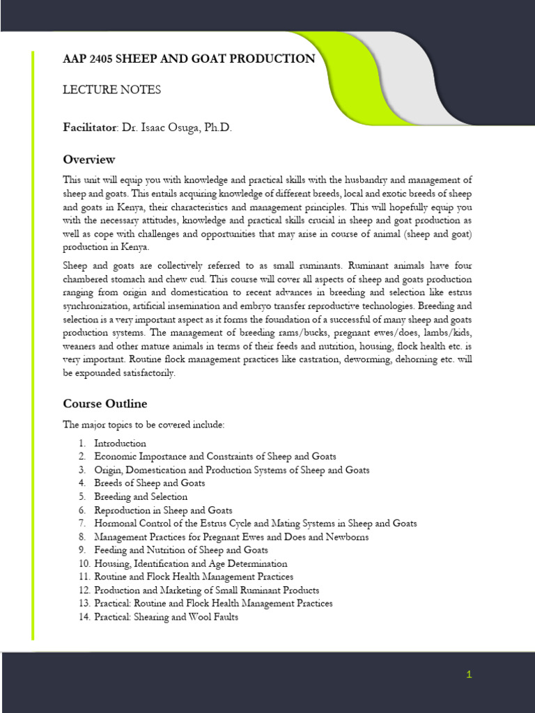 AAP 2405 Sheep and Goat Production Notes | PDF | Sheep | Goat