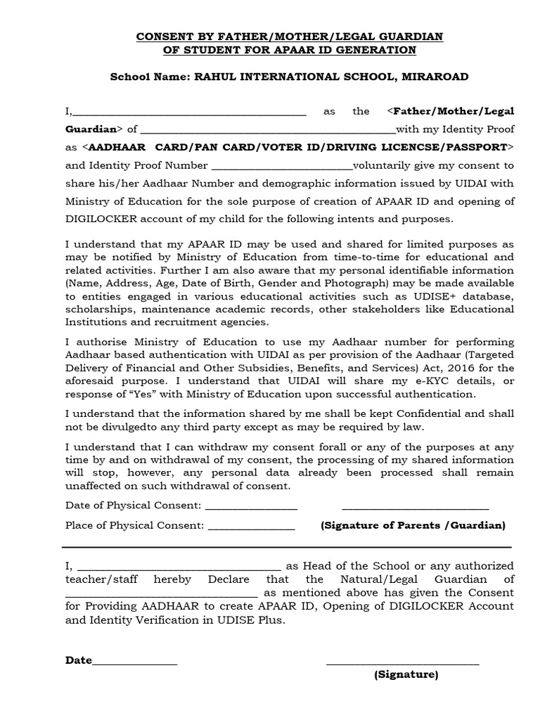 Consent Form APAAR | PDF | Privacy
