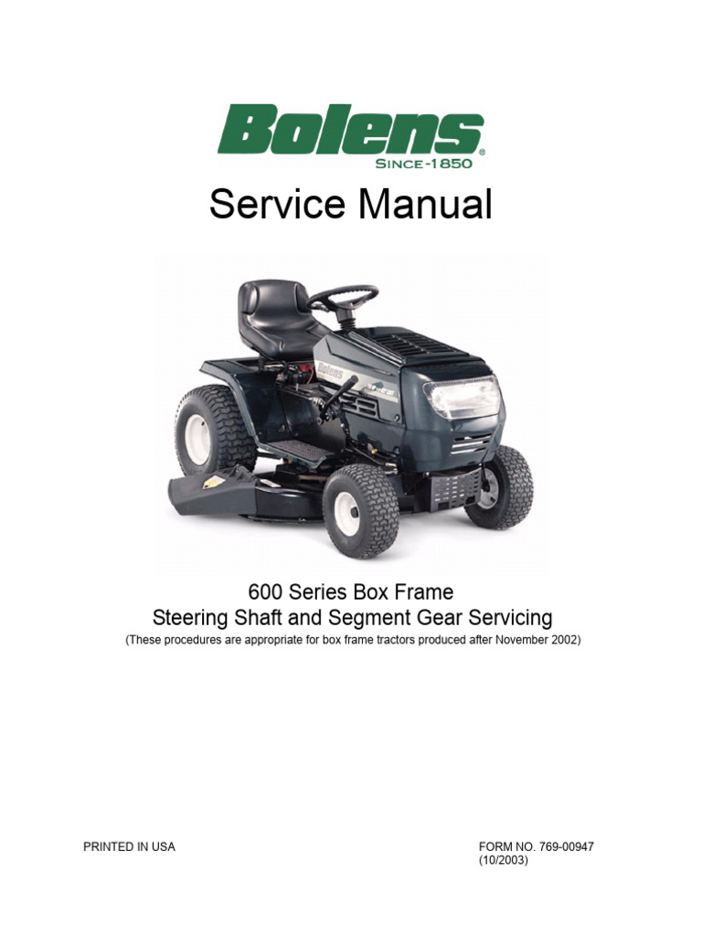 Bolens 600 Series Box Steering Shaft Repair | PDF | Screw | Axle