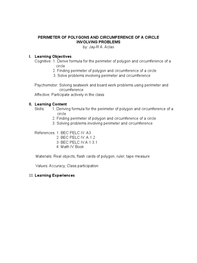 Perimeter of Polygons and Circumference of A Circle Involving Problems | PDF | Foreign Language ...