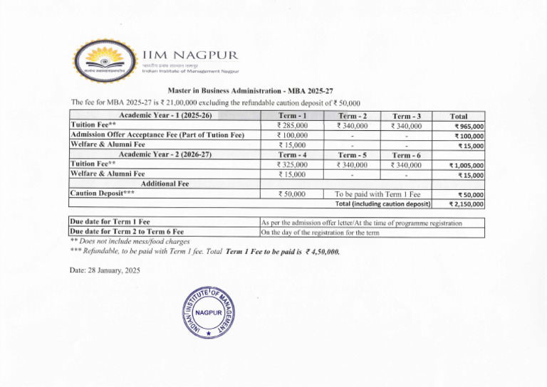 Mba Fee 2025 27 | PDF