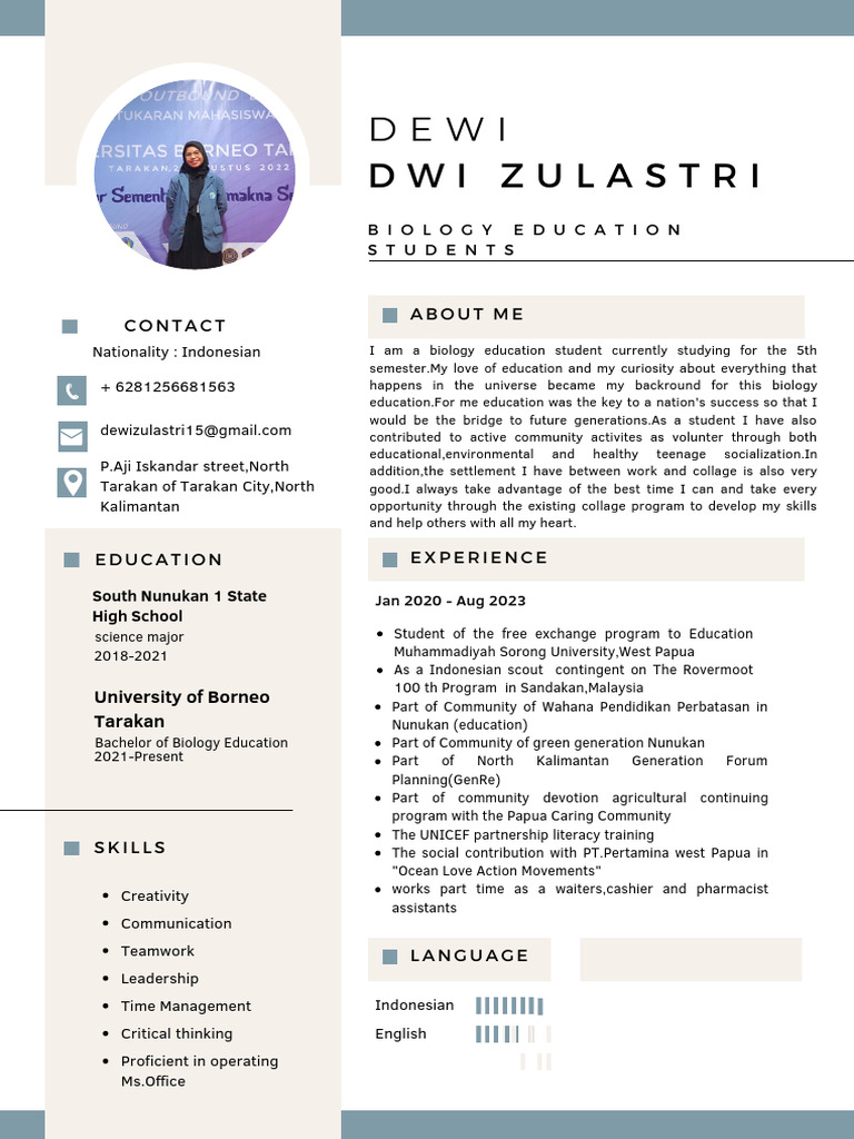 CV Dewi Dwi Zulastri | PDF | Learning | Cognition