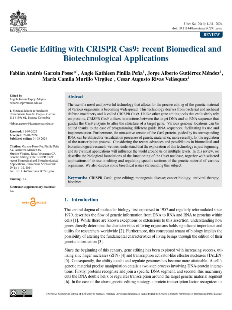 Genetic Editing With CRISPR Cas9 Recent Biomedical | PDF | Crispr | Dna