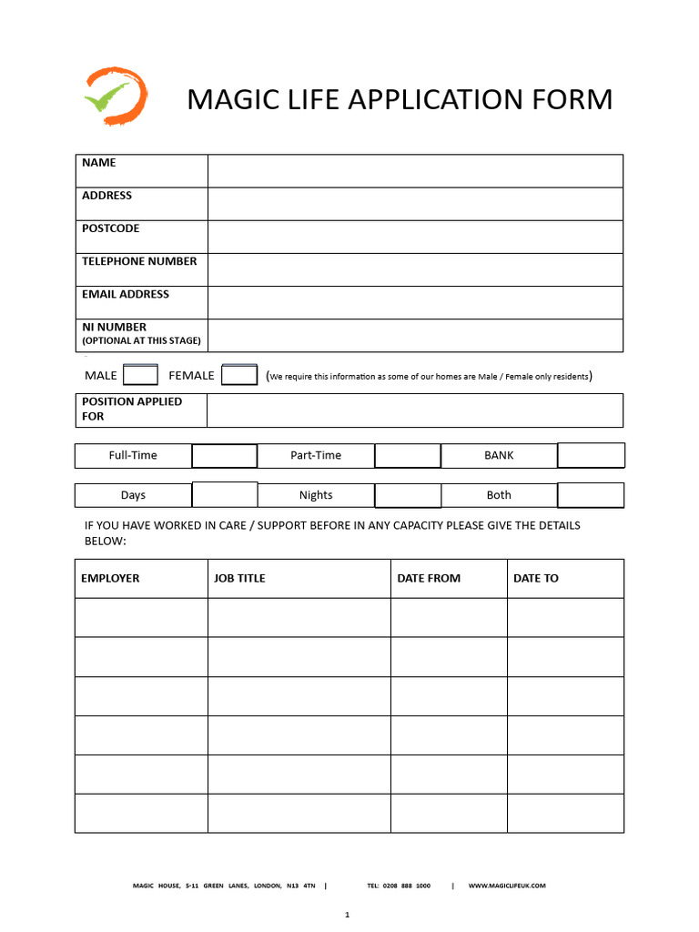 Care Job Application Form | PDF | Justice | Crime & Violence