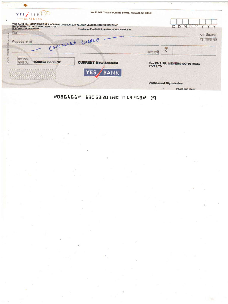 Cancel Cheque-Yes Bank | PDF