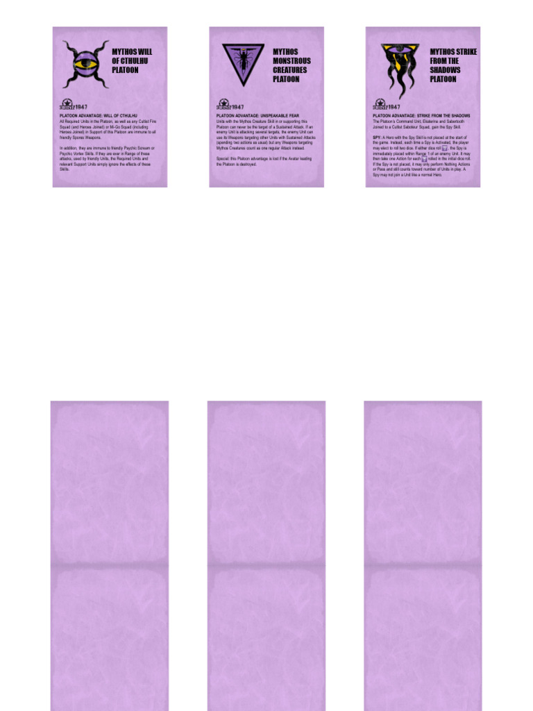 Dust 1947 Mythos Platoon Cards | PDF | Platoon