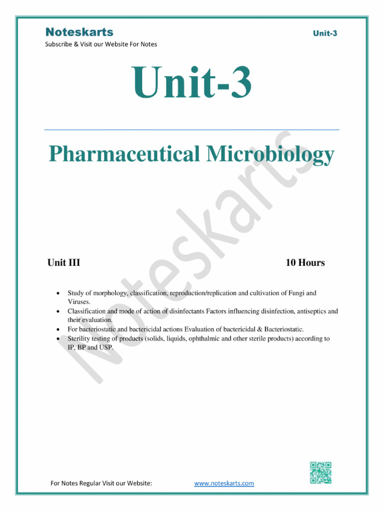 UNIT 3 B Pharma 3rd Sem Pharmaceutical Microbiology by Noteskarts | PDF
