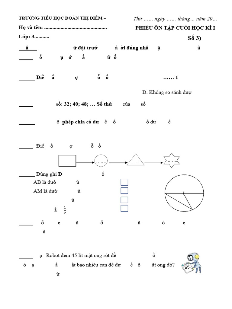 03. Phiếu Toán CK1 (Số 3) | PDF