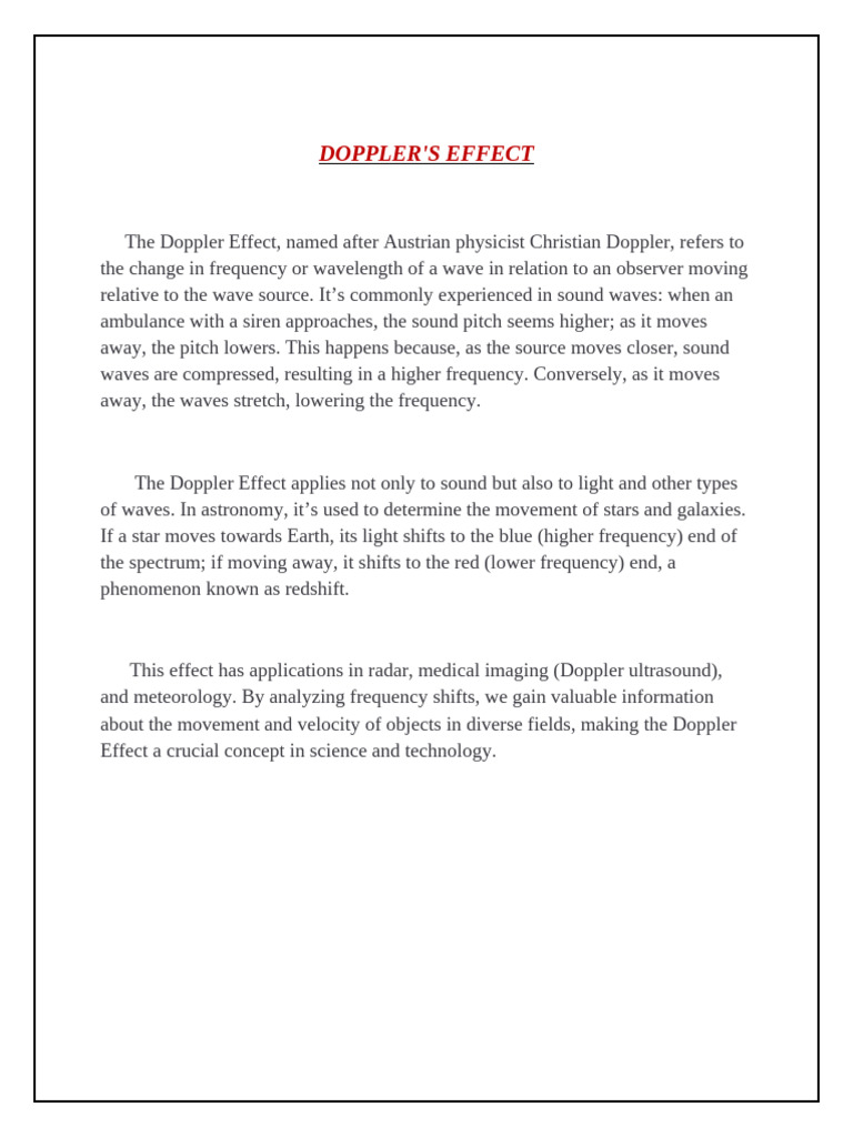 class 11 PHYSICS - IP DOPPLER'S EFFECT THEORY PART | PDF | Redshift ...