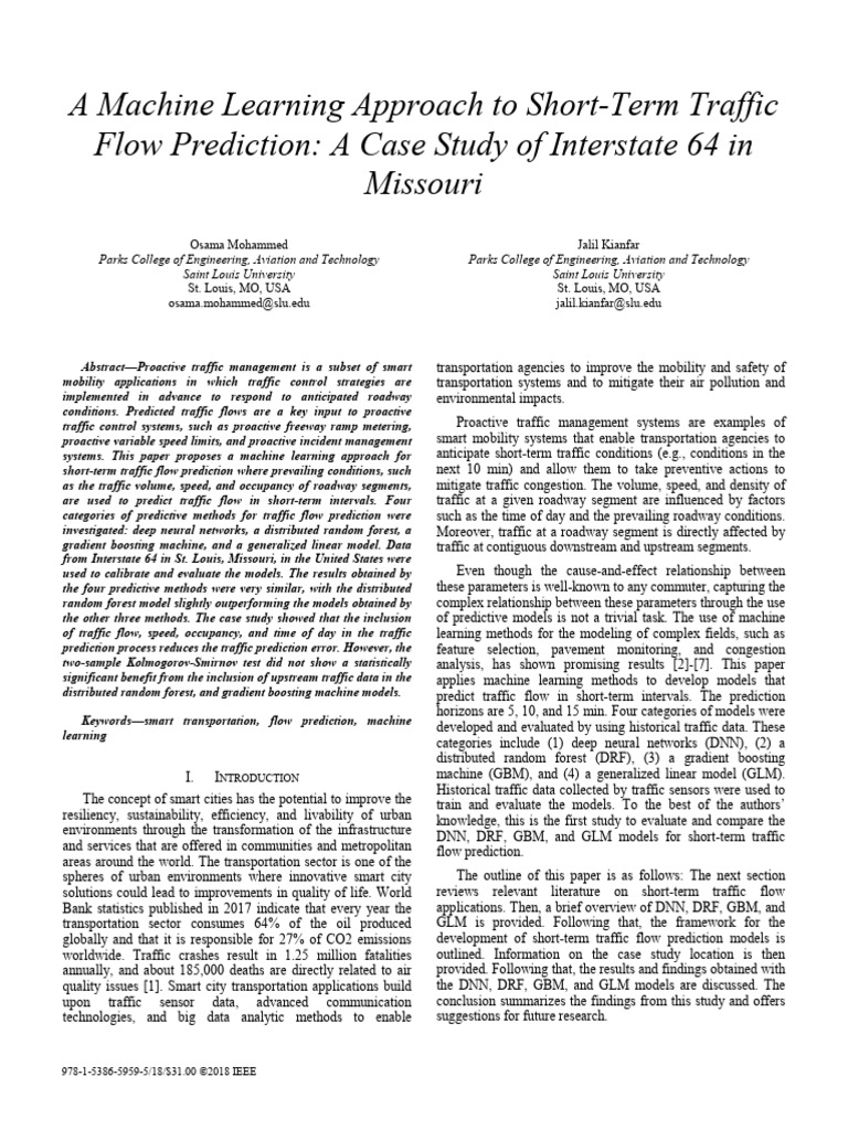 A Machine Learning Approach To Short-Term Traffic Flow Prediction A ...