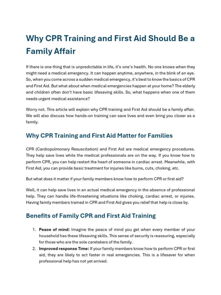 Why CPR Training and First Aid Should Be A Family Affair | PDF | First ...