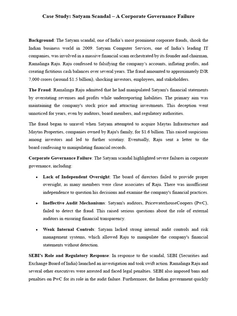Satyam Scandal: Governance Failures Explored | PDF | Business