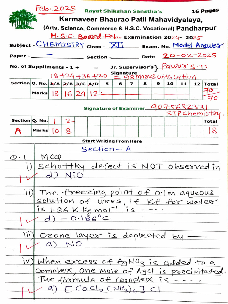 Chem.Model HSC Board Feb.2025 | PDF | Applied And Interdisciplinary ...