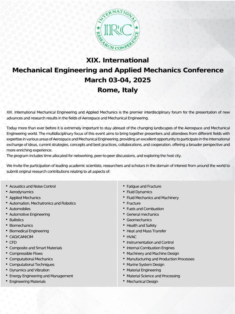 Flyer 2025 Rome | PDF | Mechanical Engineering | Engineering