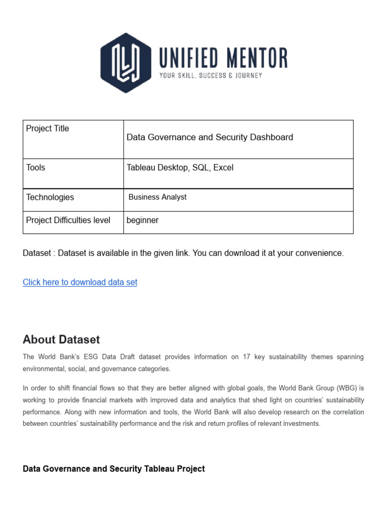 Data Governance and Security Dashboard - (Tableau - Business Analyst ...