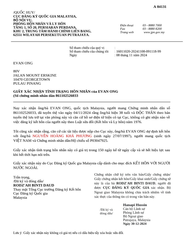 STATEMENT of MARITAL STATUS - EVAN ONG - V - Uptate | PDF