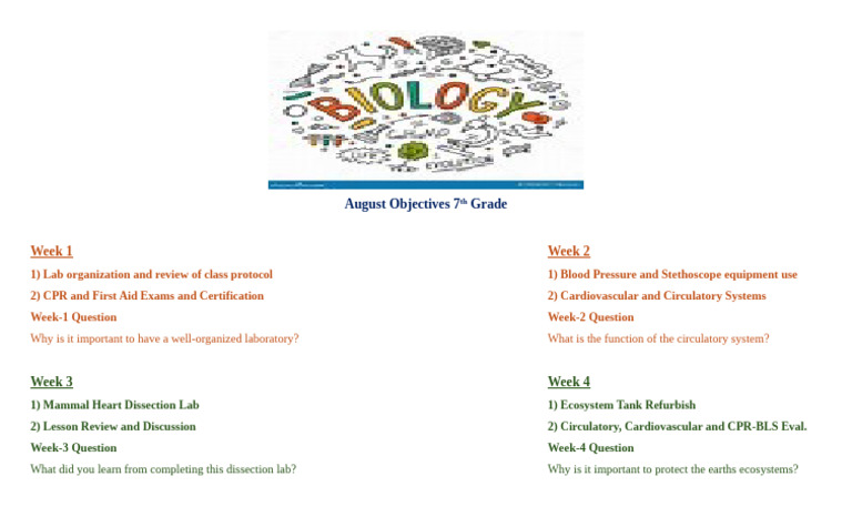 7th Grade August Science Objectives | PDF