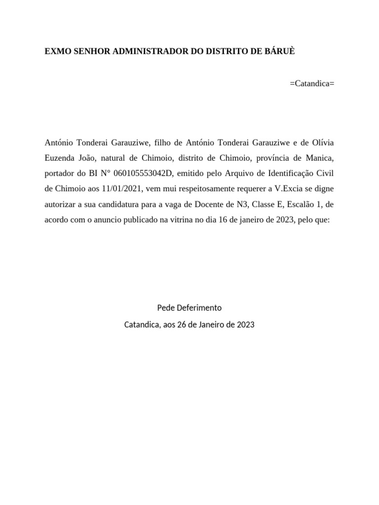 Exmo Senhor Administrador Do Distrito de Báruè | PDF