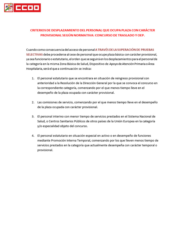 Criterios Desplazamientos Ope y C Traslado | PDF