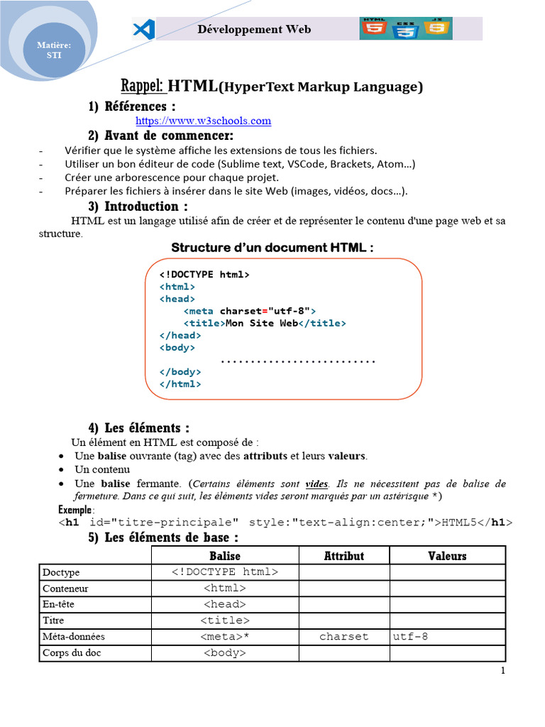 COURS-2023_2024_STI | PDF | Html | Langage de balisage