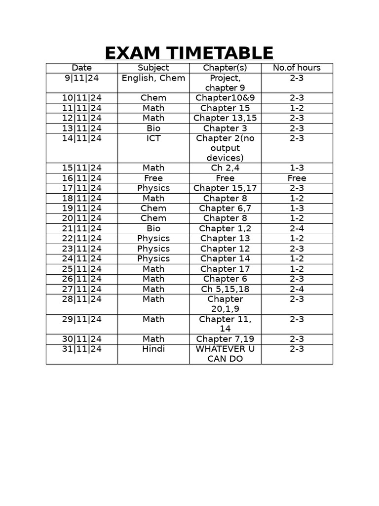 EXAM TIMETABLE | PDF