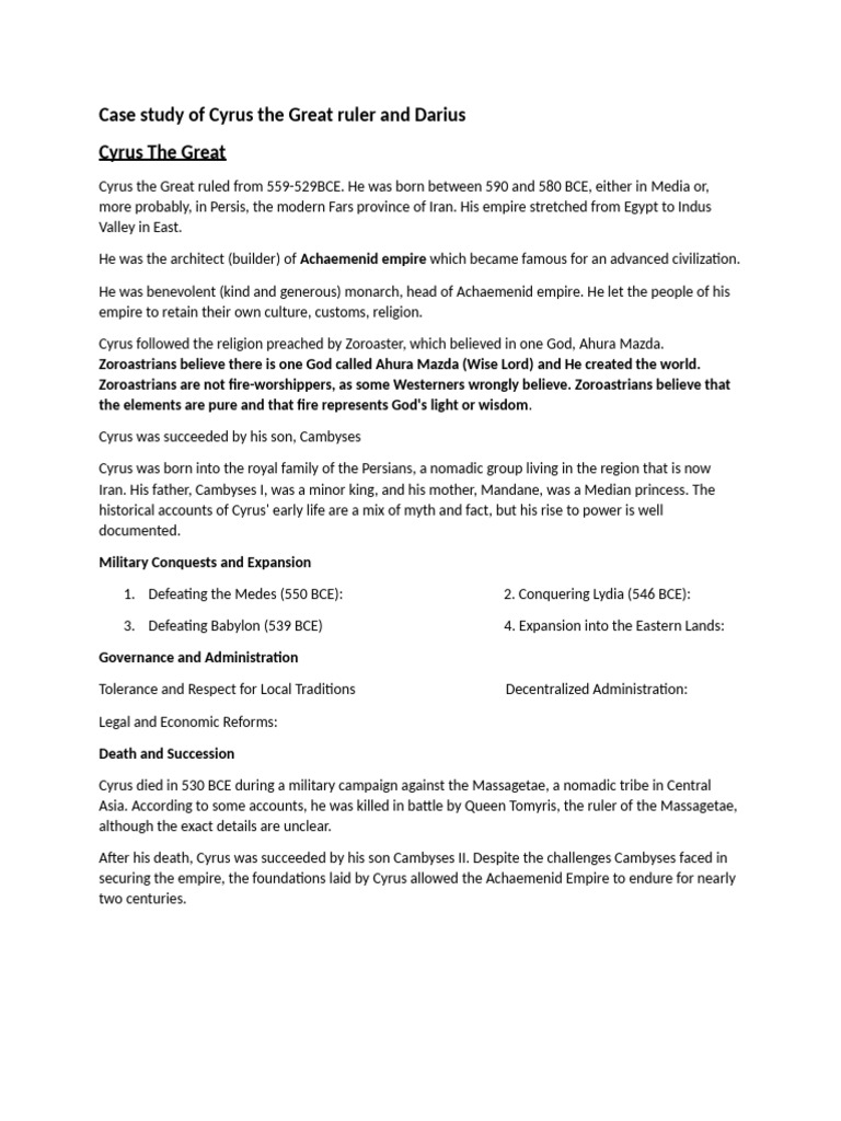 Case Study of Cyrus The Great Ruler and Darius | PDF | Cyrus The Great ...