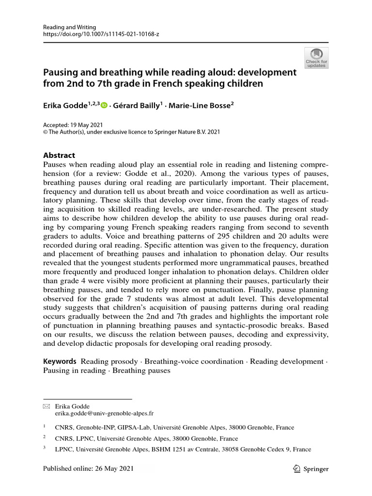 Development of Reading Pauses in French Children | PDF | Linguistics ...