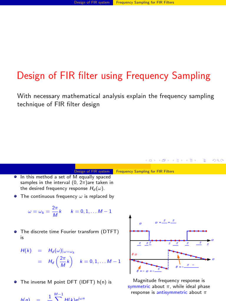 FIR Filter Design Using Frequency Sampling | PDF | Discrete Fourier Transform | Control Theory