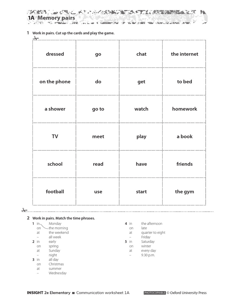 Insight2e Elem Comm Worksheet 1A | PDF