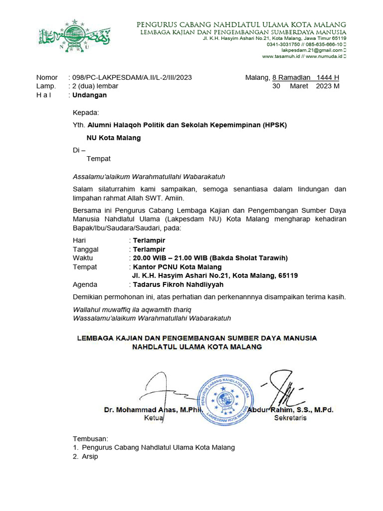 Undangan Tadarus Fikroh Nahdliyyah | PDF