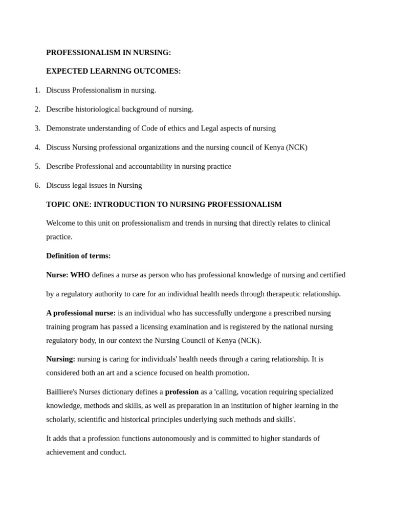 Professionalism in Nursing (1) | PDF | Nursing | Midwife